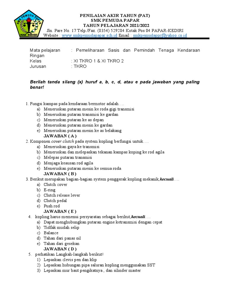 Soal Ujian Pemeliharaan Sasis Xi Tkro 1&2 | PDF