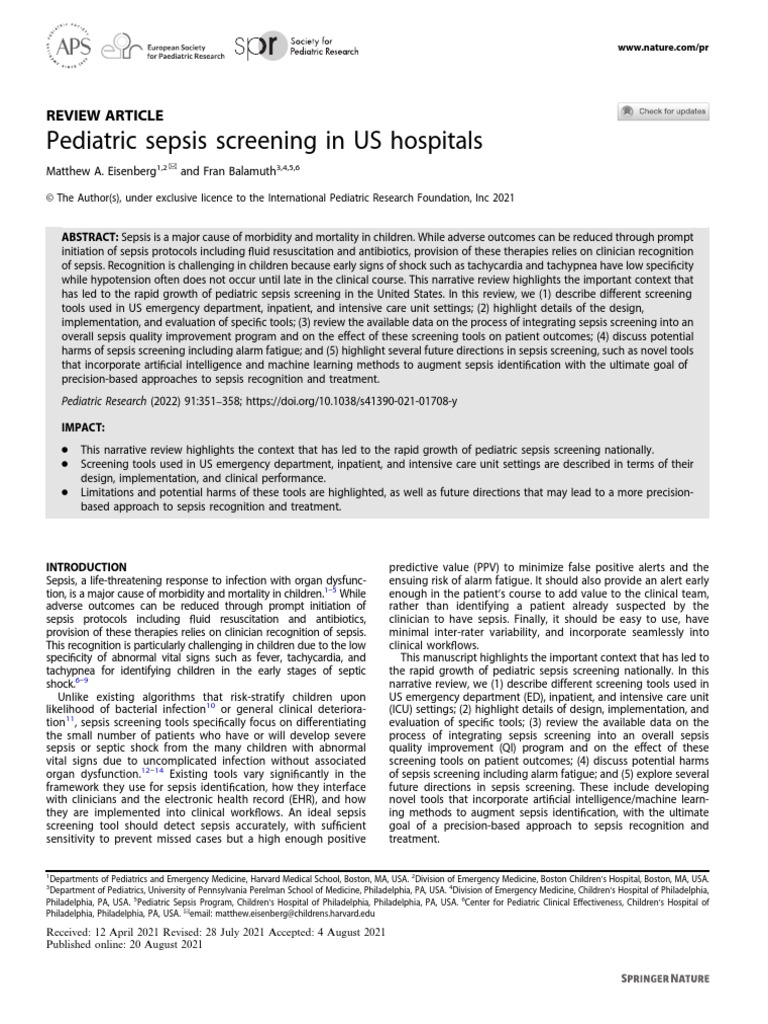 Journal Pediatric Sepsis | PDF | Sepsis | Screening (Medicine)