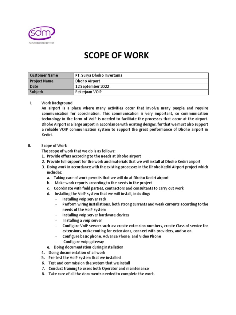 SCOPE OF WORK English | PDF