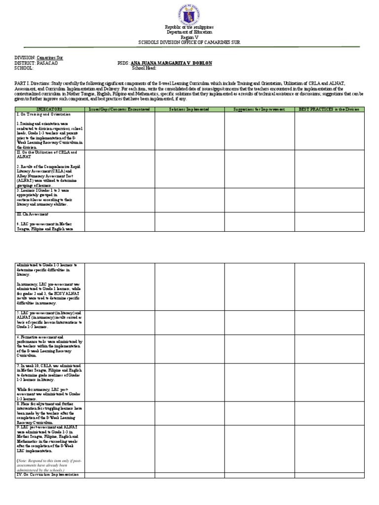 Evaluation of The Implementation of The 8 Week Learning Recovery ...