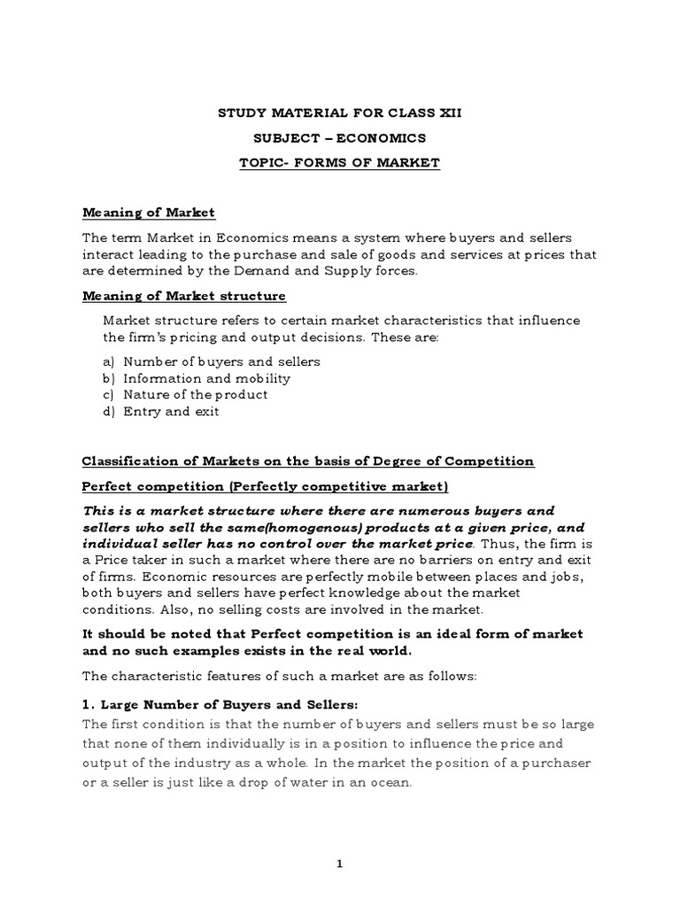 ECO XII - Topic X (FORMS OF MARKET) | PDF | Monopoly | Oligopoly