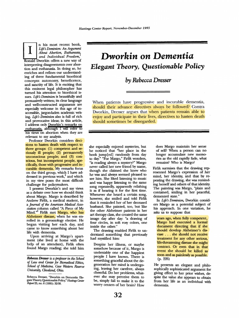 Dworkin on Dementia: Ethics and Autonomy | PDF | Autonomy | Fetus