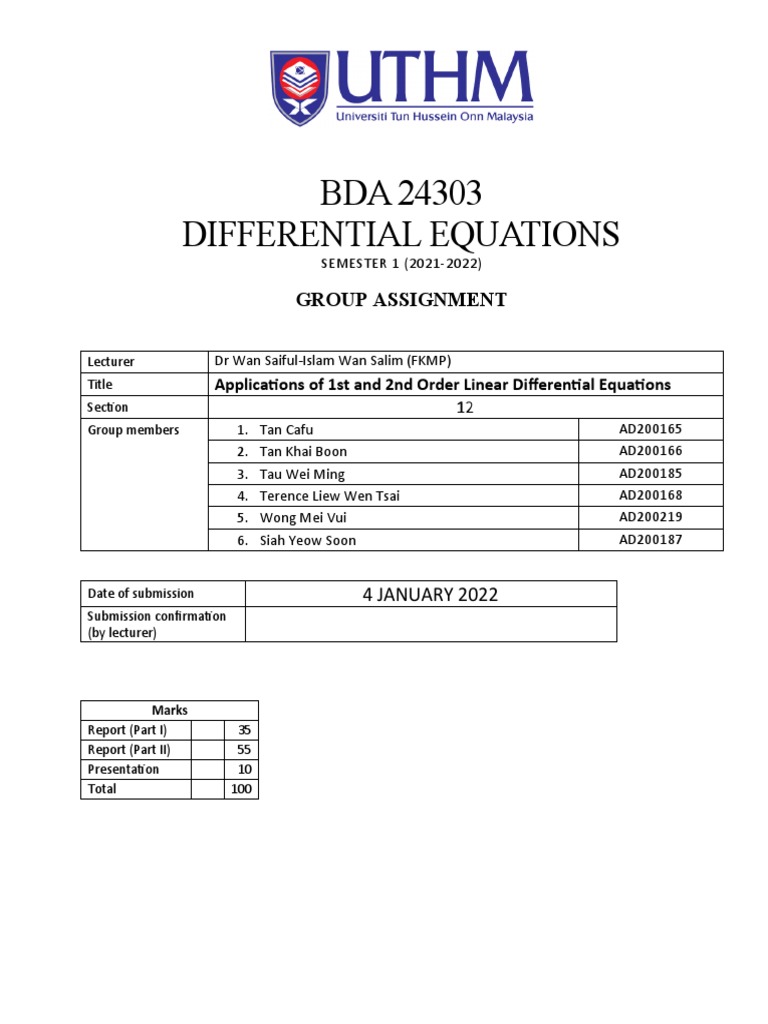 Diff Eqn Group Assignment G3 | PDF | Force | Fluid Dynamics
