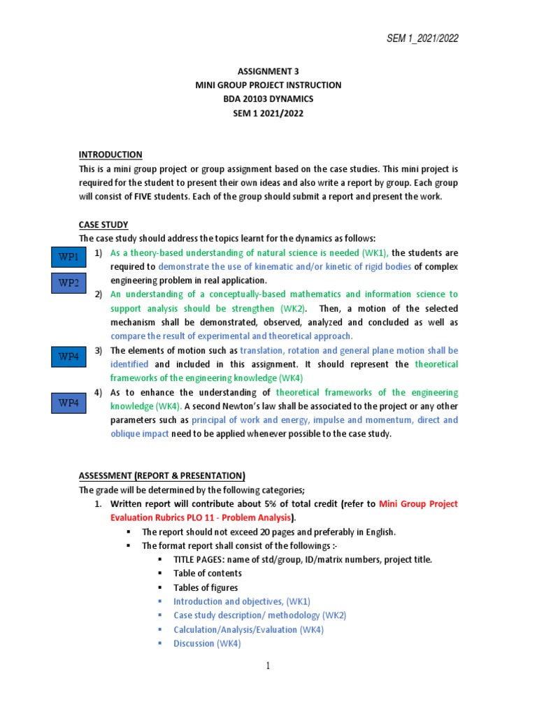 Assignment 3 Mini Group Project Instruction Bda 20103 Dynamics SEM 1 2021/2022 | PDF | Behavior ...