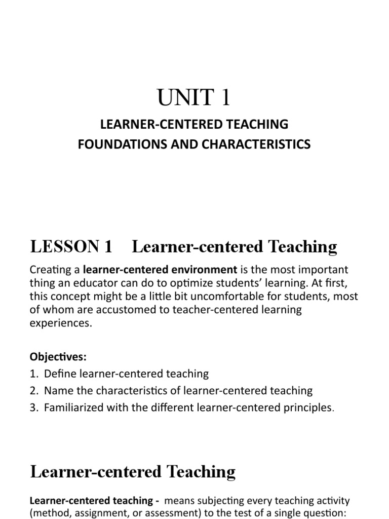 UNIT 1 Learner-Centered Teaching | PDF | Teaching Method | Learning
