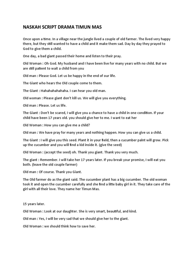 Naskah Script Drama Timun Mas | PDF