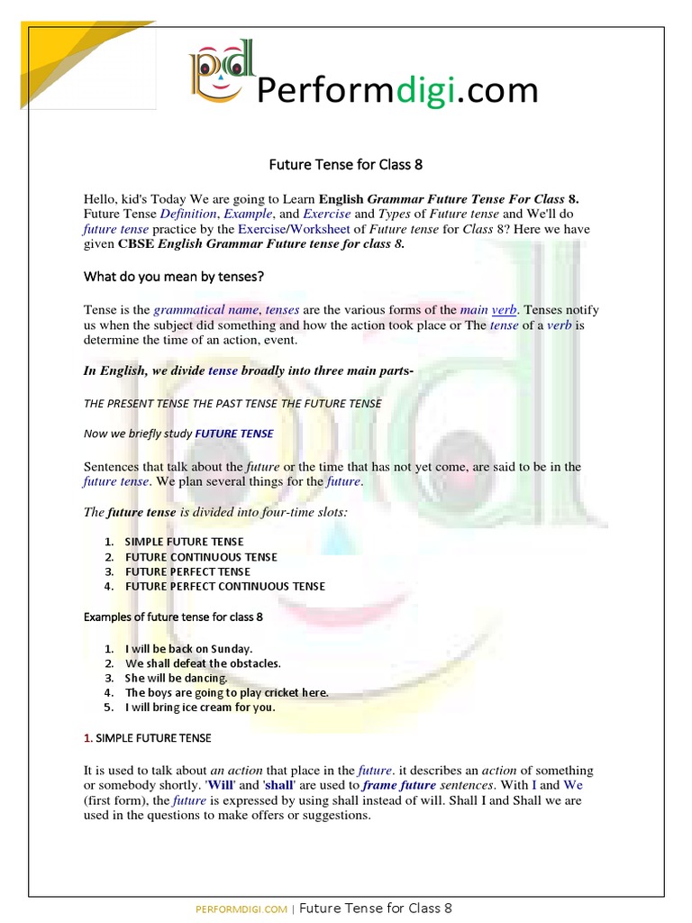 Future Tense Worksheets for Class 8 | PDF | Verb | Grammatical Tense