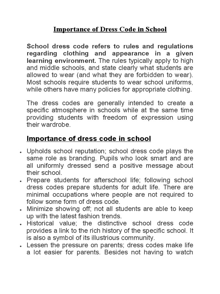 Importance of Dress Code in School | PDF | Clothing | Behavior Modification