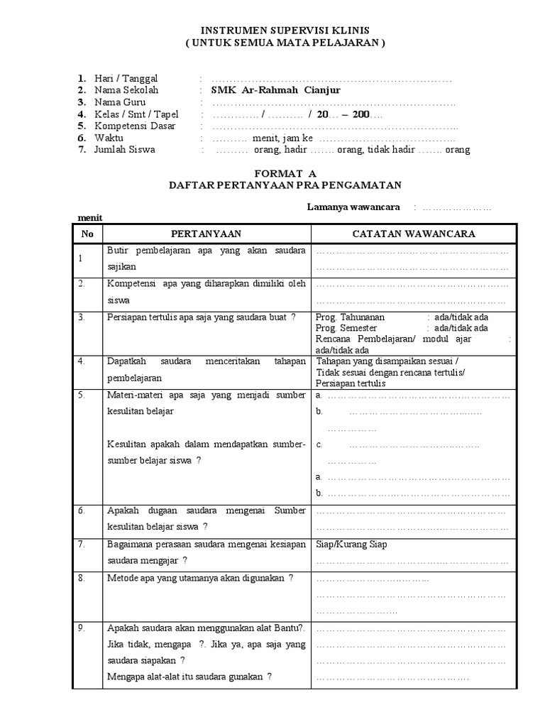 Instrumen Supervisi Klinis | PDF