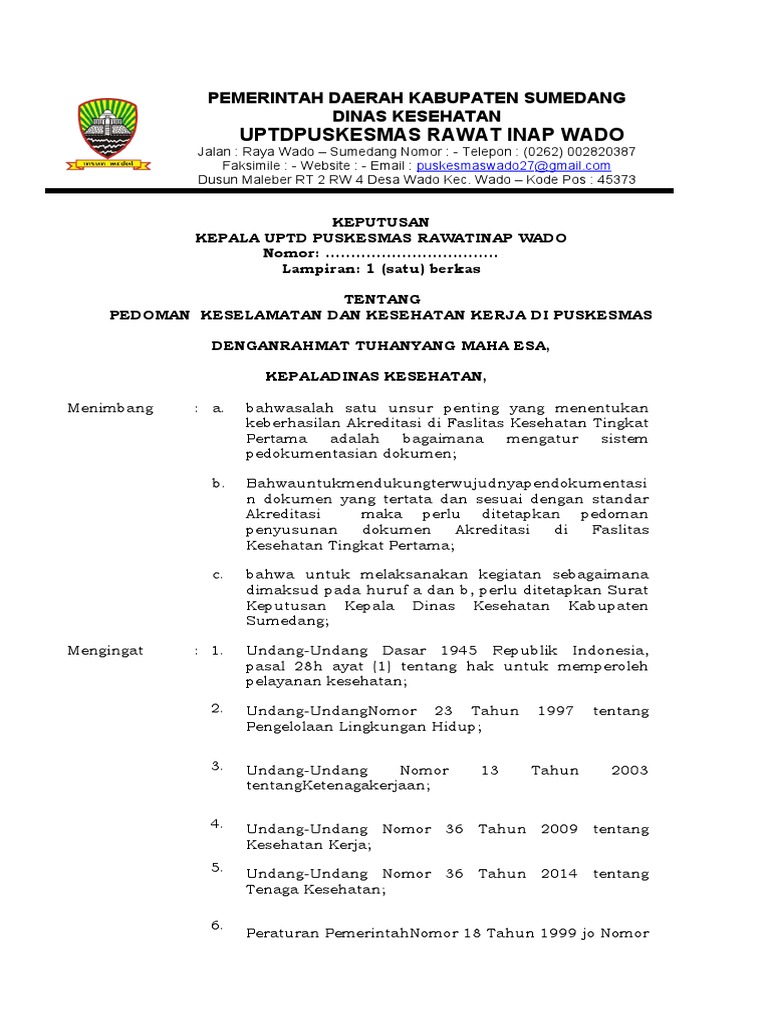 DRAFT SK PEDOMAN k3 PUSKESMAS | PDF | Pengembangan Diri