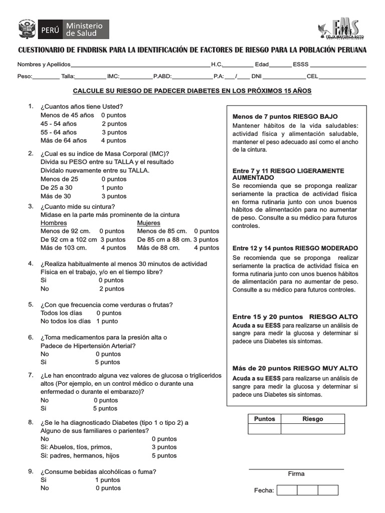 Cuestionario de Findrisk | PDF | Diabetes | Hipertensión