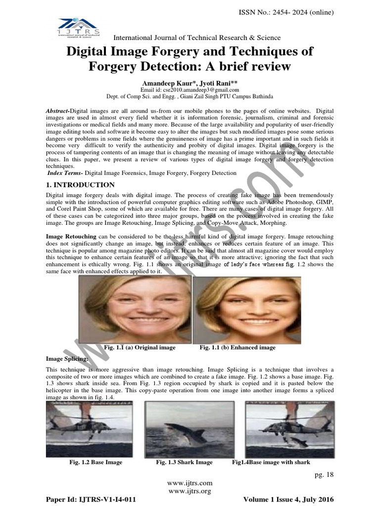 Digital Image Forgery And Techniques Of Image Forgery Detection 1 Pdf Principal Component