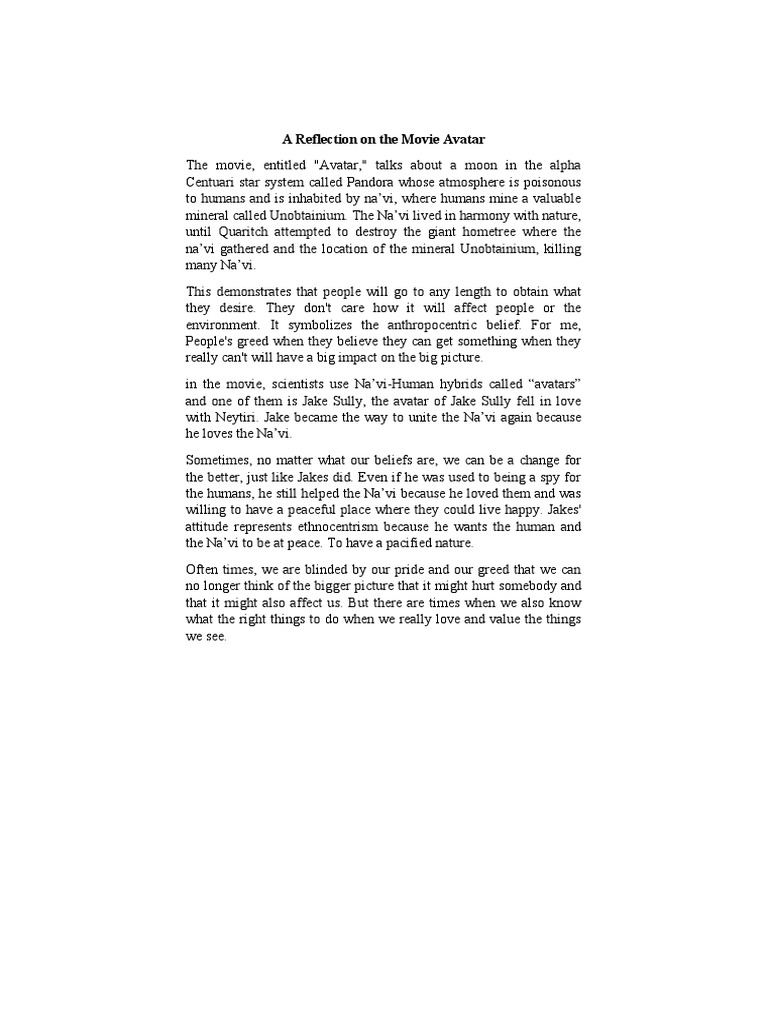 A Reflection On The Movie Avatar | PDF