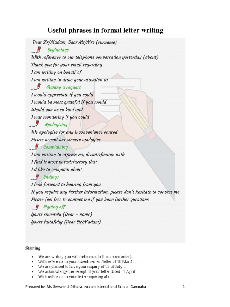 Useful Phrases in Formal Letter Writing | PDF | Career & Growth | Self ...
