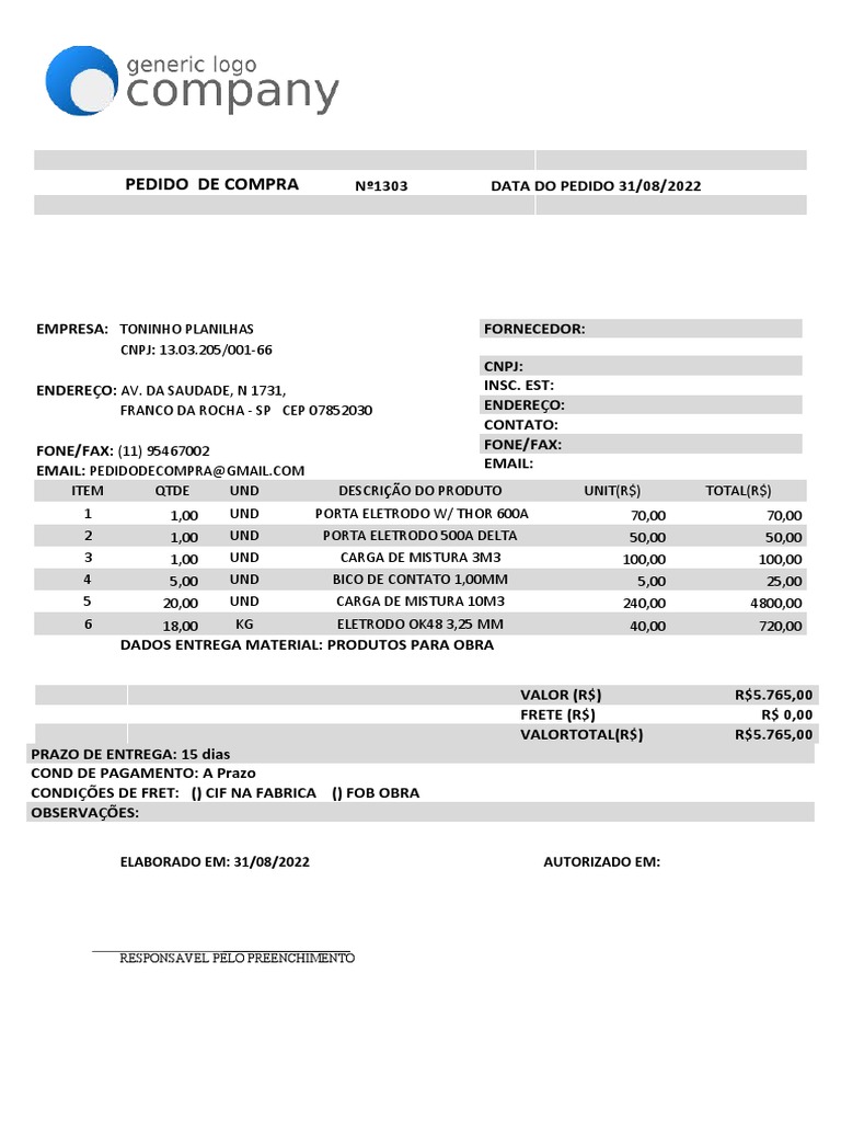 Modelo Pedido de Compra | PDF
