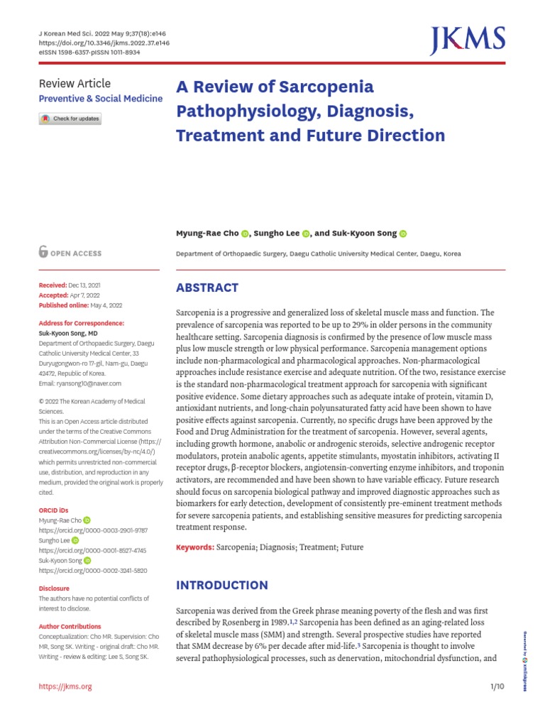 A Review of Sarcopenia Pathophysiology, Diagnosis, Treatment and Future ...