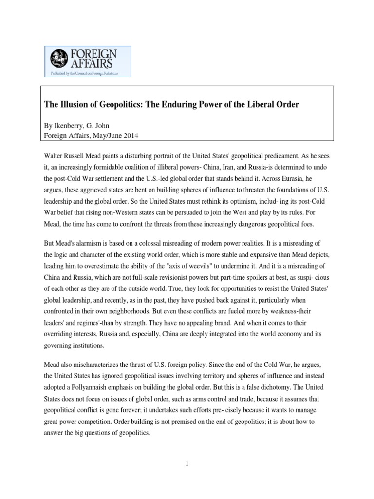 Ikenberry, John (2014) - The Illusion of Geopolitics. | PDF ...