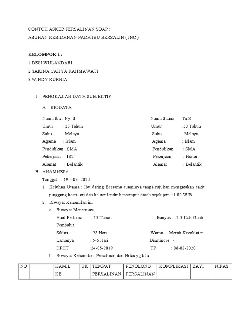 Contoh Askeb Persalinan Soap | PDF