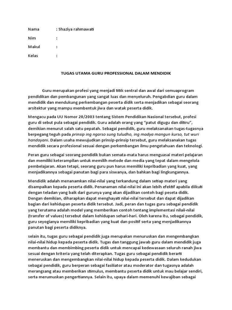 Tugas Utama Guru Professional Dalam Mendidik | PDF
