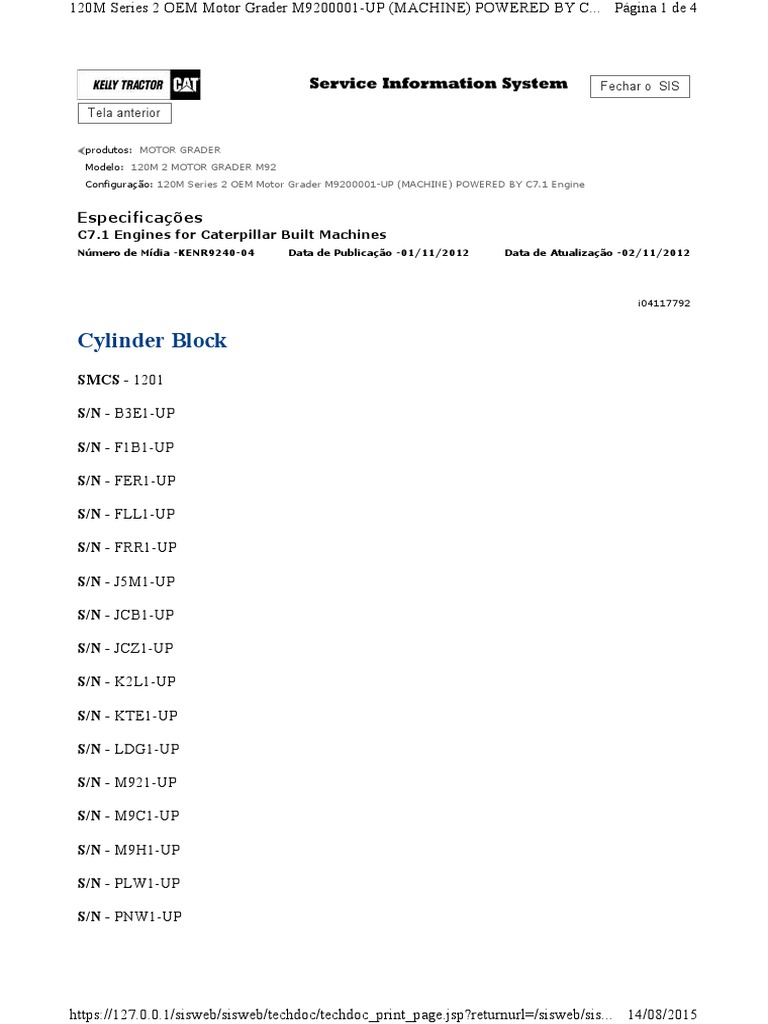 Specifications for C7.1 Engines Used in 120M Series 2 OEM Motor Graders ...