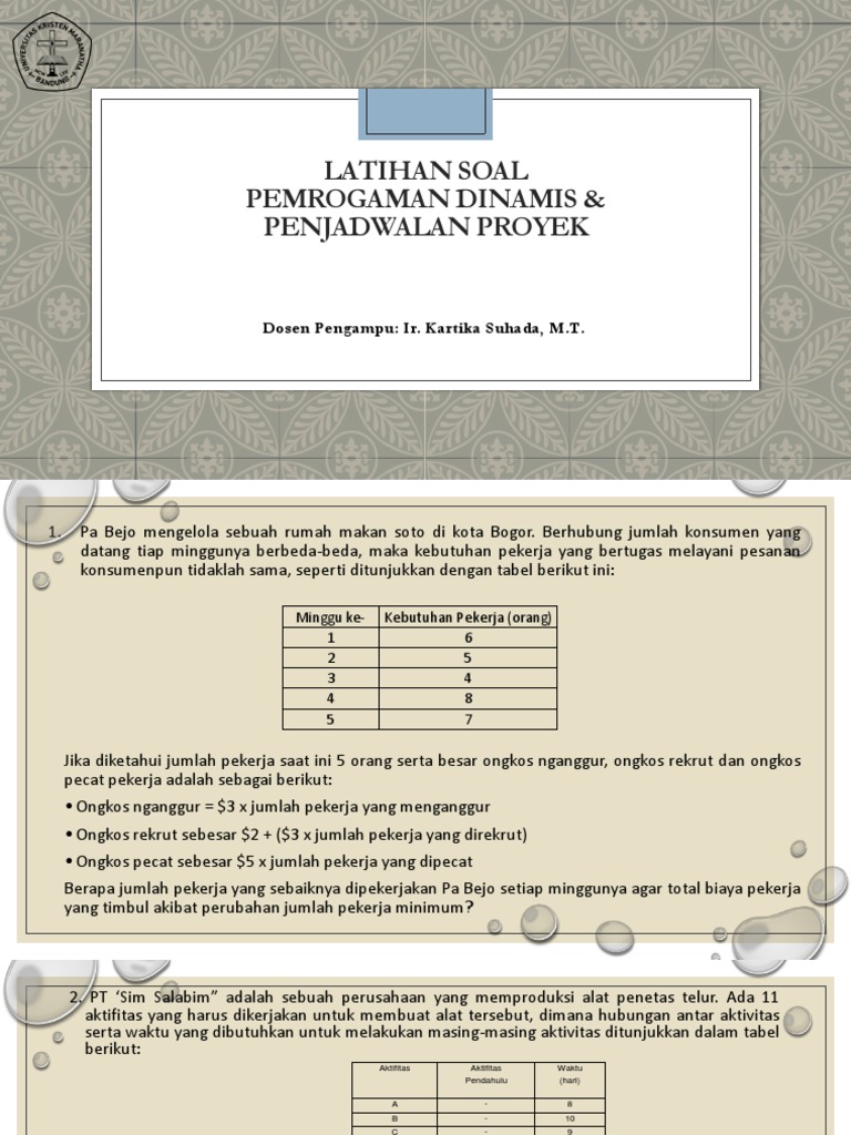 Latihan Soal Pemrograman Dinamis Penjadwalan Proyek | PDF