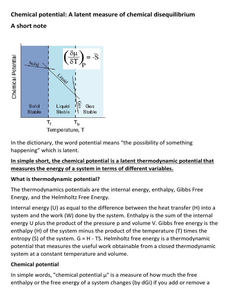 Understanding Chemical Potential in Thermodynamics | PDF | Chemistry ...