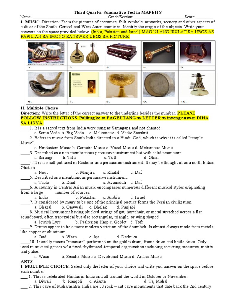 Third-Quarter-Summative-Test-in-musicarts EDITED | PDF | Vedas