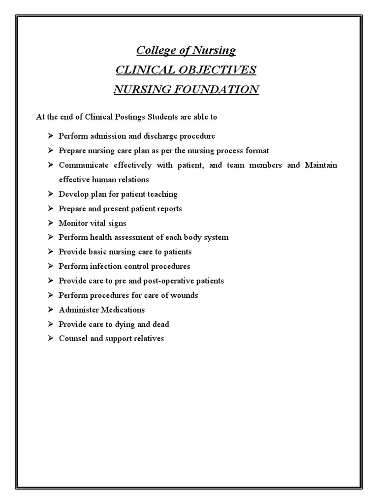 Nursing Objectives | PDF