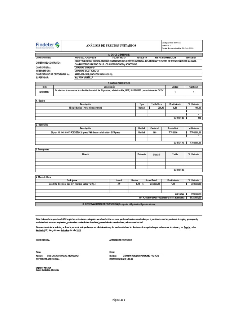Análisis de Precios Unitarios para Centro de Justicia en Bosa | PDF ...