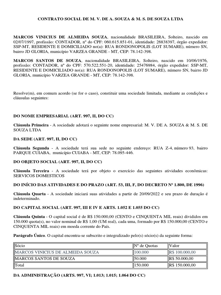 Contrato Limitada | PDF | Direito Privado | Business