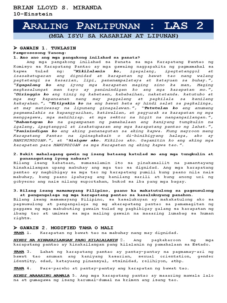 q4 Las 2 Answer AP 10 | PDF