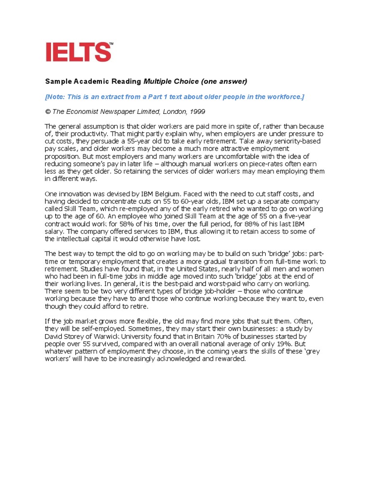 Academic Reading Sample Task Multiple Choice One Answer | PDF ... Academic Reading Sample Task Multiple Choice One Answer | PDF ...