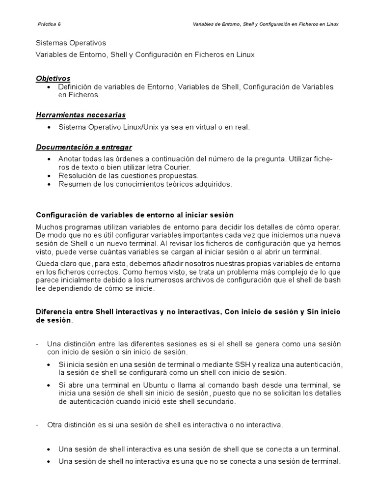 Práctica 06 UNIX VariablesyEntornoLinux | PDF | Archivo de computadora | Programación de ...