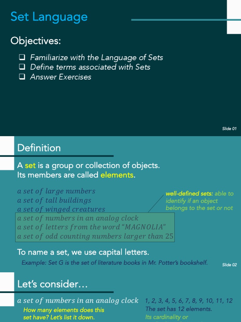 Set Language | PDF | Set (Mathematics) | Empty Set