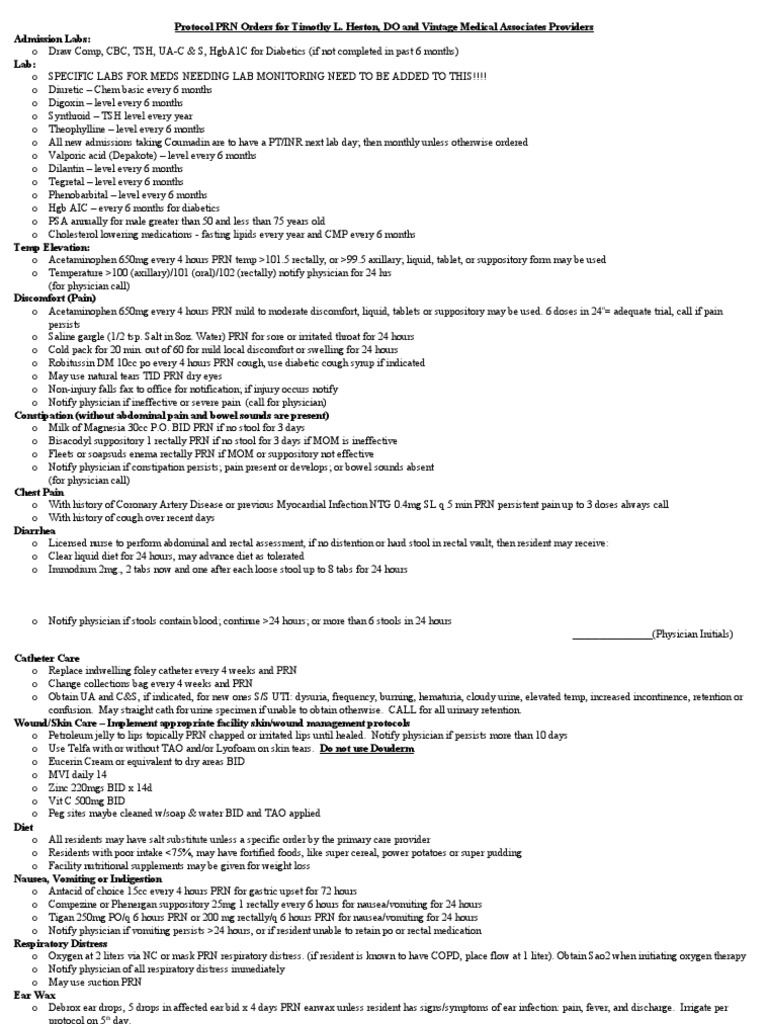 Dr. Heston Standing Orders Landscape | PDF | Constipation | Oxygen