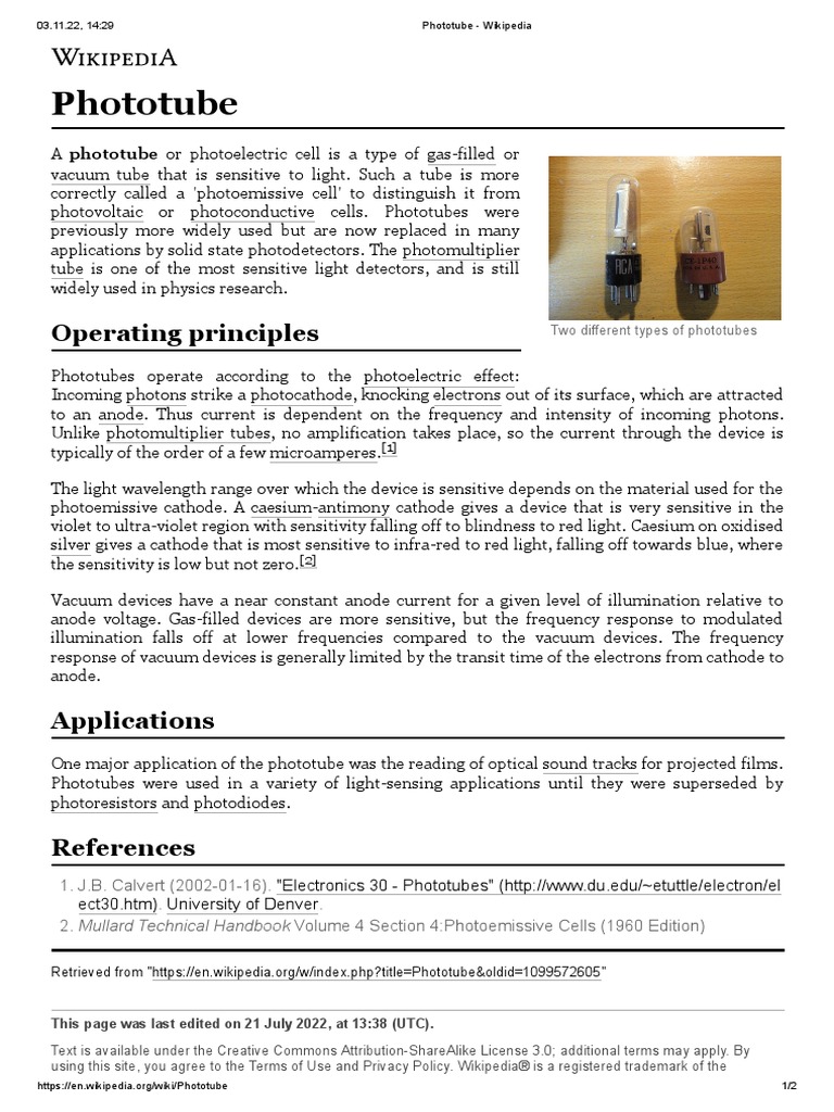 Phototube - Wikipedia | PDF | Glass Applications | Electromagnetism