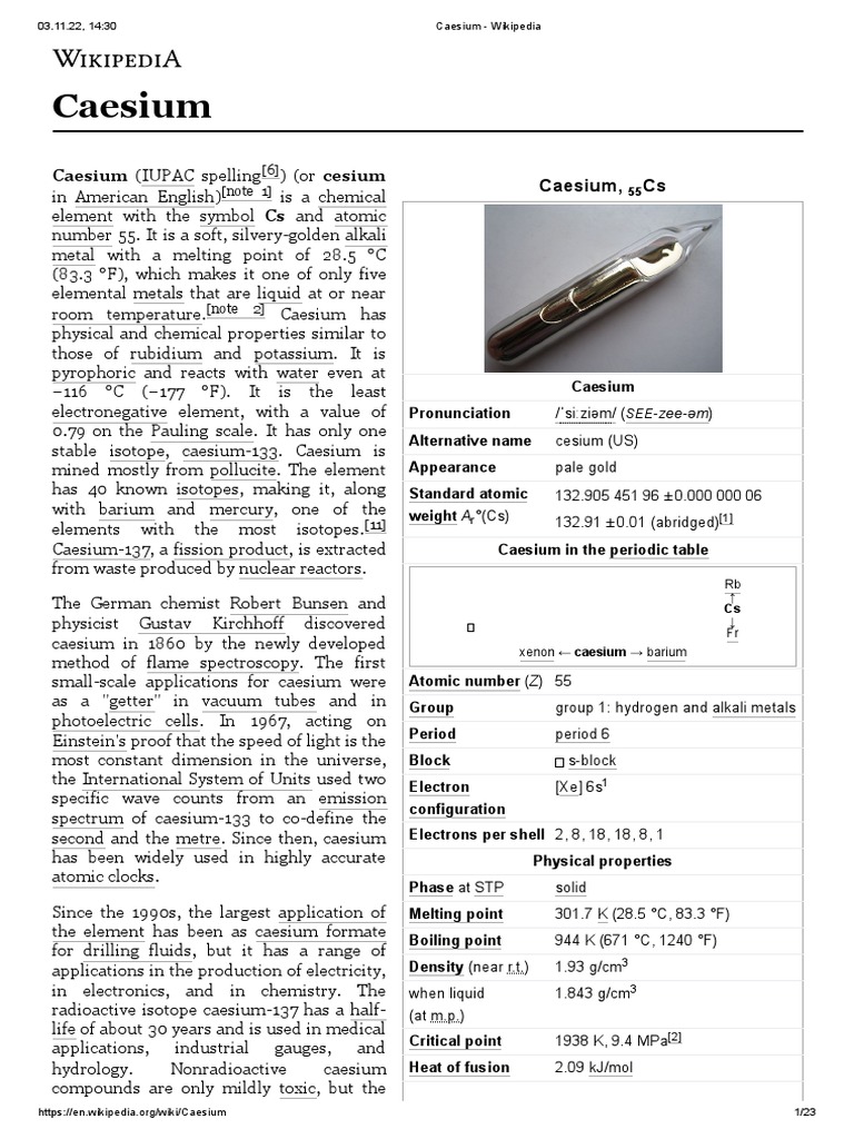 Caesium - Wikipedia | PDF