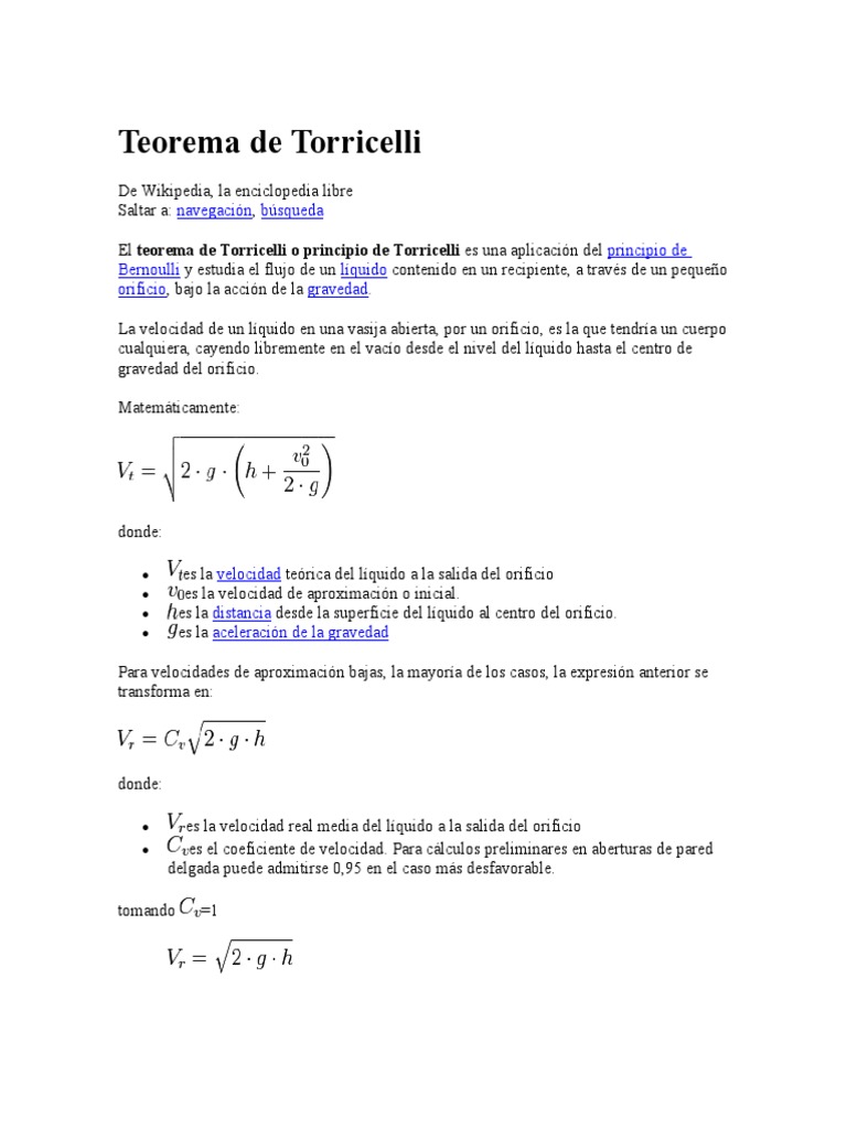 Teorema de Torricelli | PDF | Presión | Fuerza