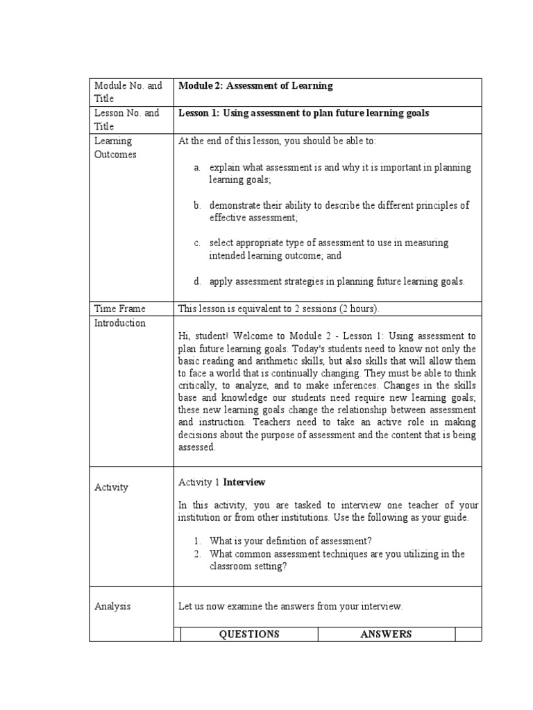 Effective Assessment for Learning Goals | PDF | Educational Assessment ...