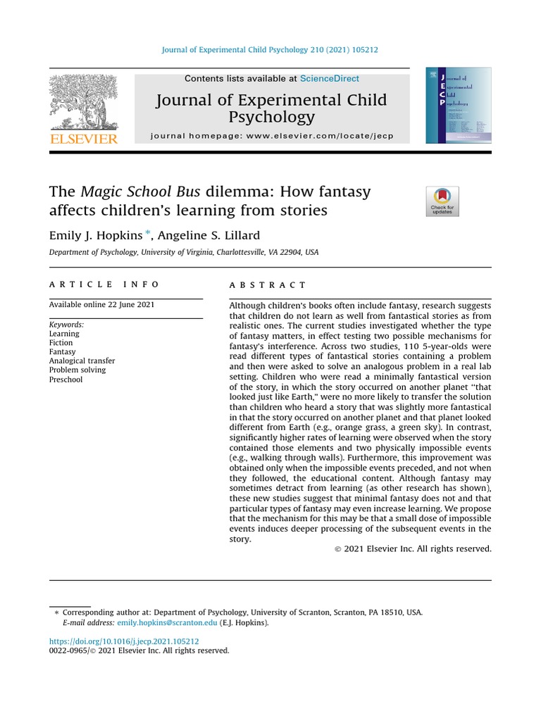 The Magic School Bus Dilemma - How Fantasy Affects Children's Learning ...