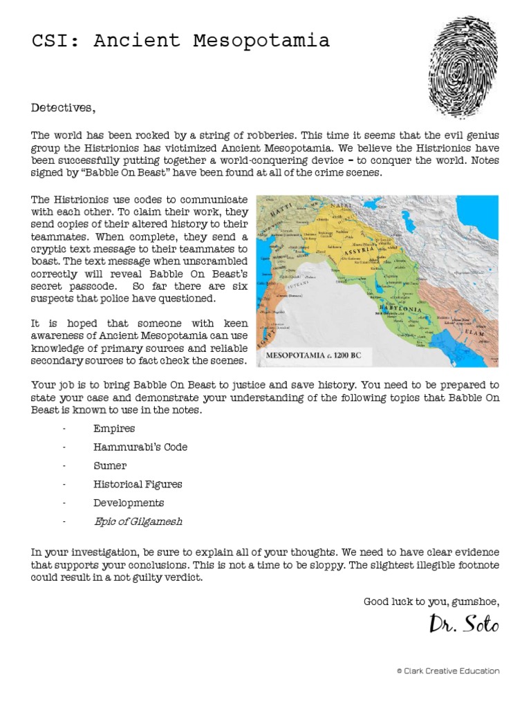 CSI - Ancient Mesopotamia | PDF | Epic Of Gilgamesh | Sumer