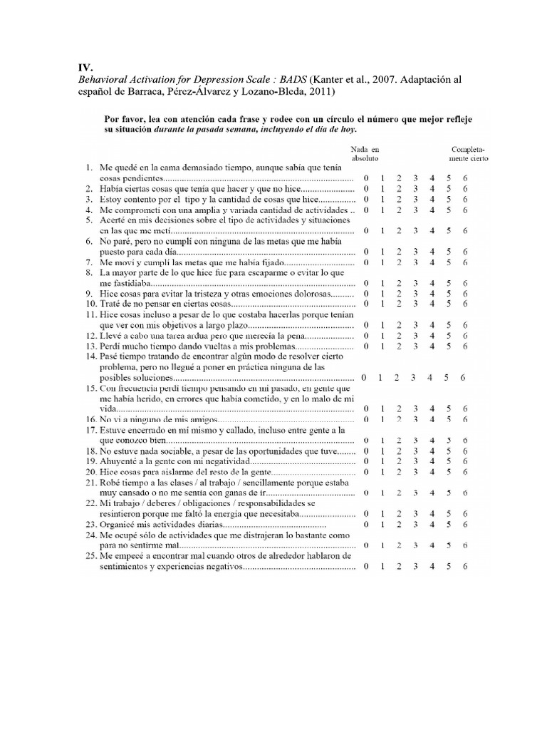 BADS. Escala de Depresión | PDF