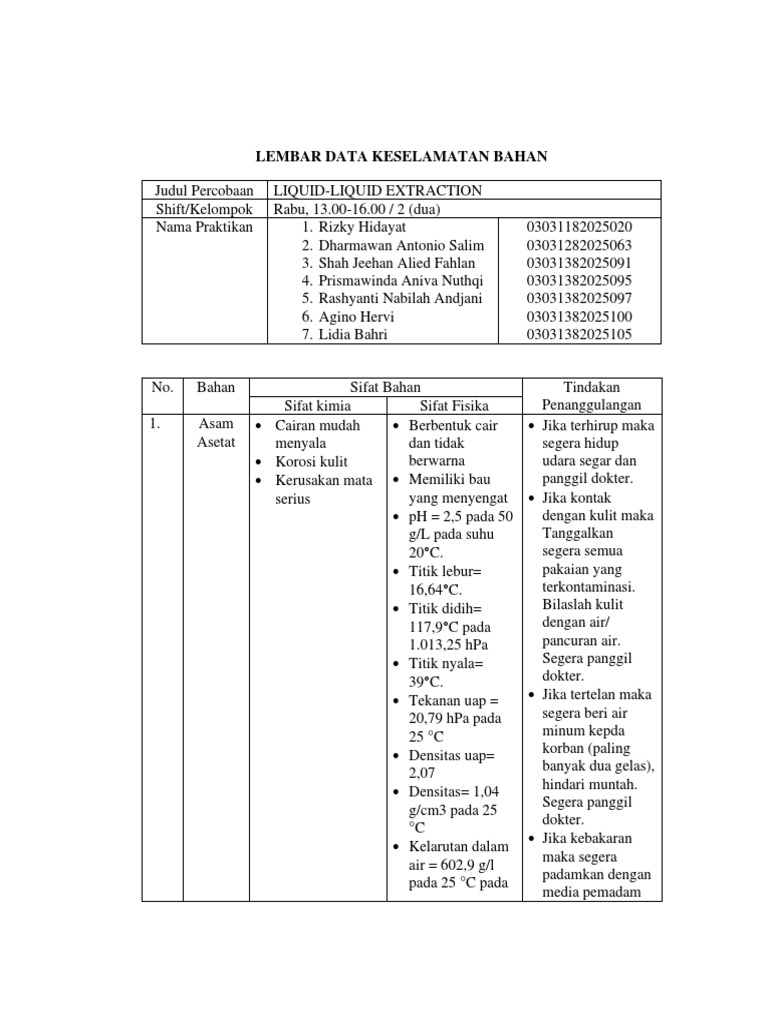 JSA Dan MSDS LLE Kelompok 2 | PDF