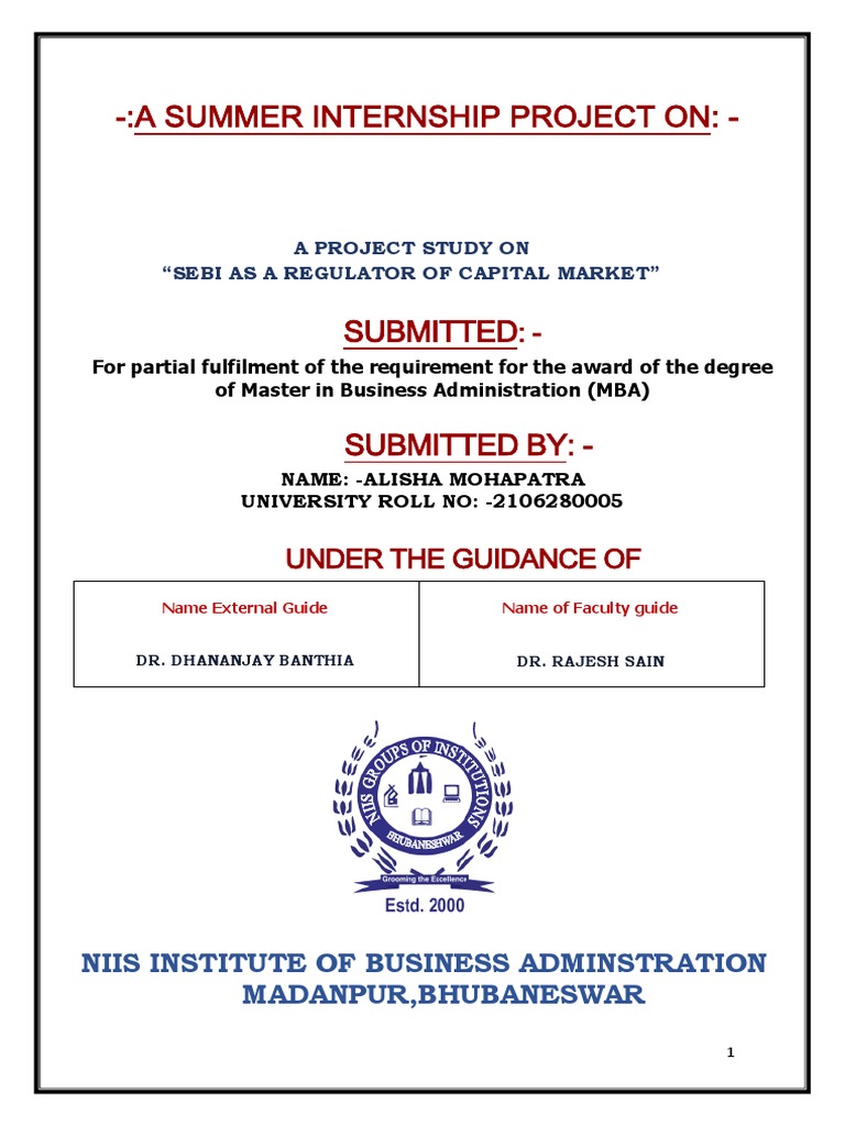 A Project Report On Sebi As A Regulator of Capital Market | PDF ...