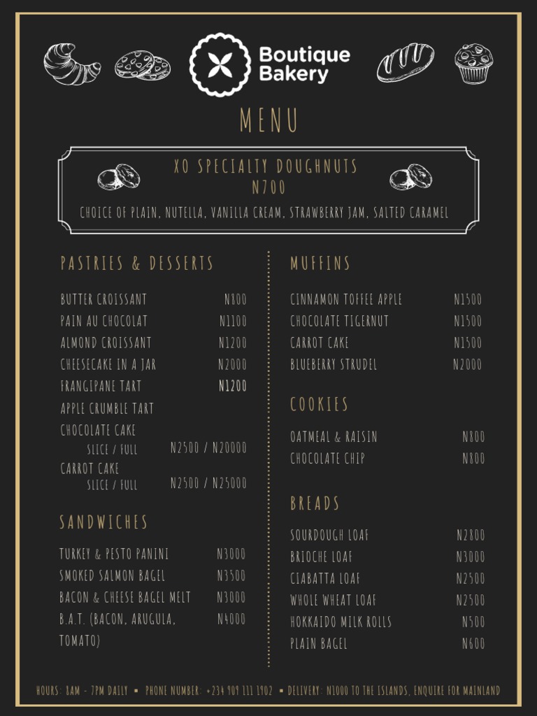 XO Bakery Menu Overview | PDF | Drink | Cakes