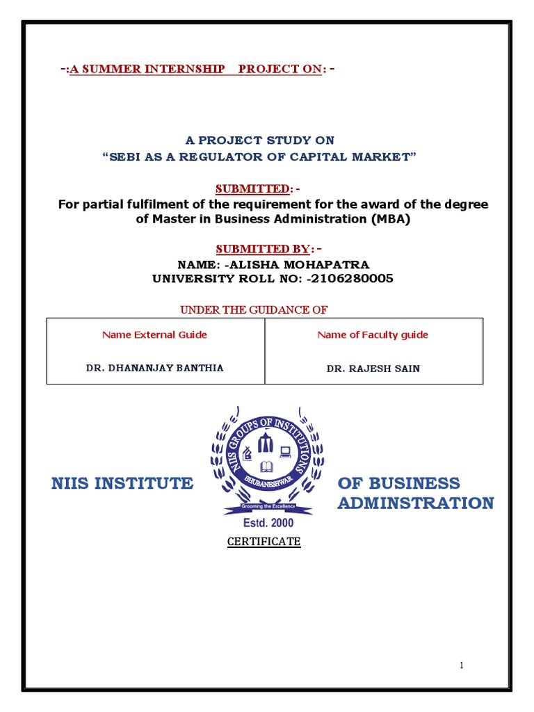 PROJECT On SEBI AS A REGULATOR OF CAPITAL MARKET | PDF | Securities ...