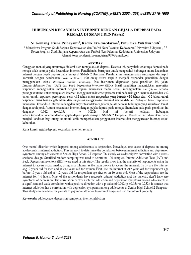 Kecanduan Internet dan Depresi Remaja di Denpasar | PDF | Pengembangan Diri