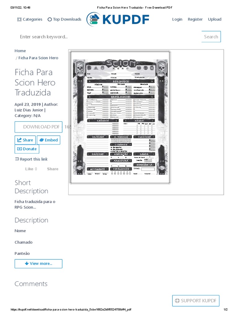 Ficha para Scion Hero Traduzida - Free Download PDF | PDF