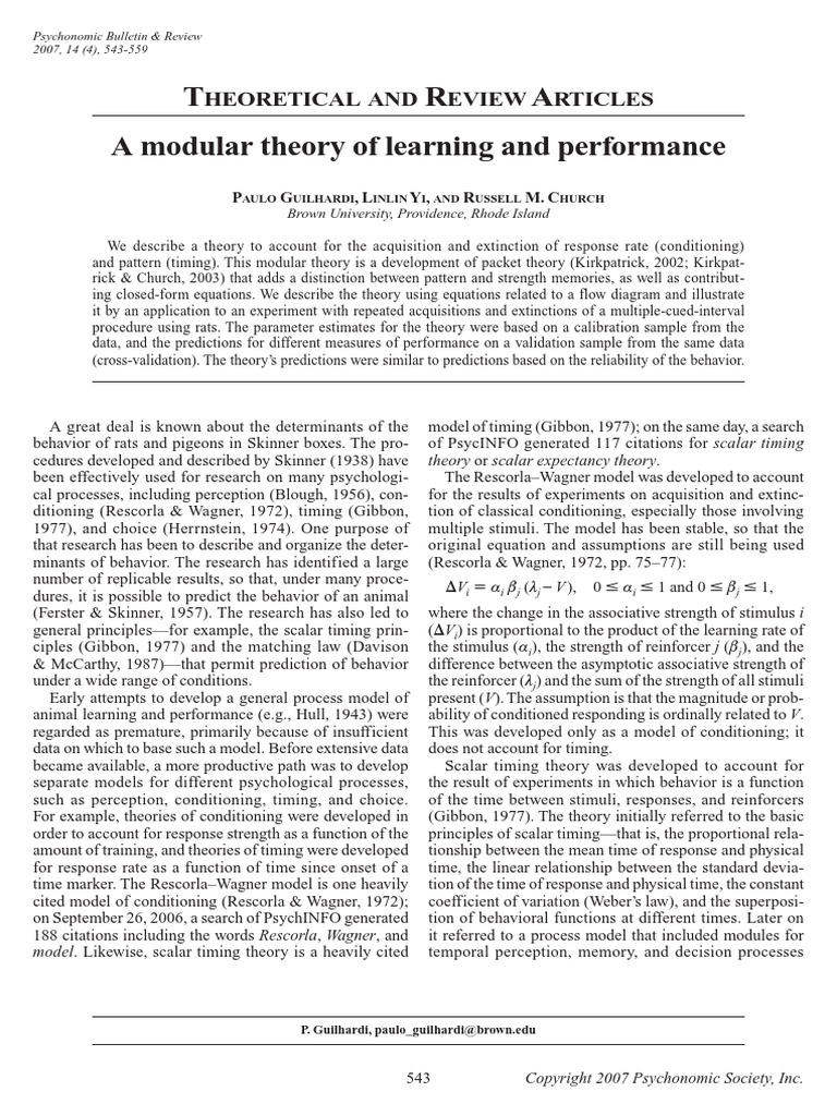 T R A A Modular Theory of Learning and Performance: Heoretical and Eview Rticles | PDF ...