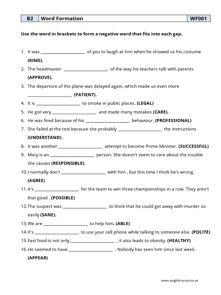 B2 Word Formation Exercises | PDF | Adjective